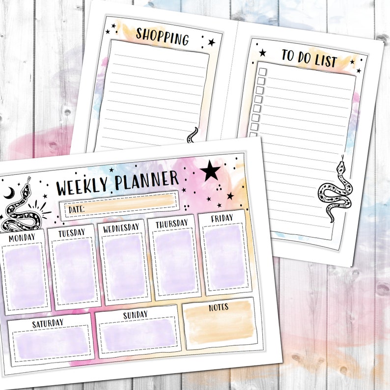 Weekly Planner | Snakes | To-do List | Shopping List | Fridge Calendar ...