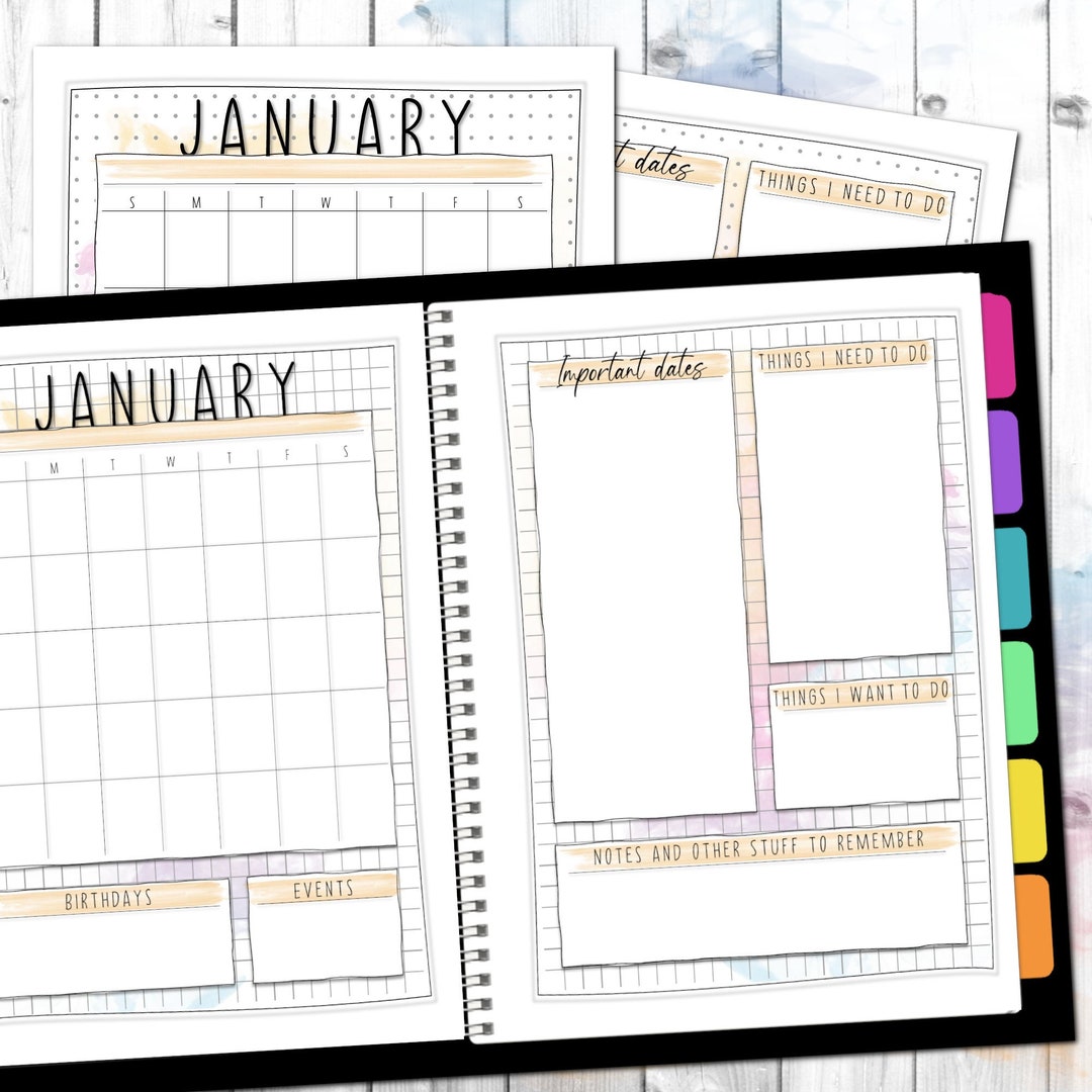 12-month Sunday Start Planner / Undated Agenda / Instant Download ...