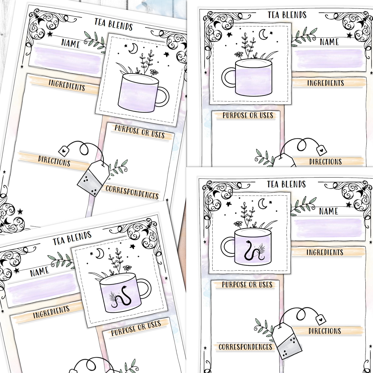 Tea Blending Worksheets | Simple Correspondences | Herbology | Recipes ...
