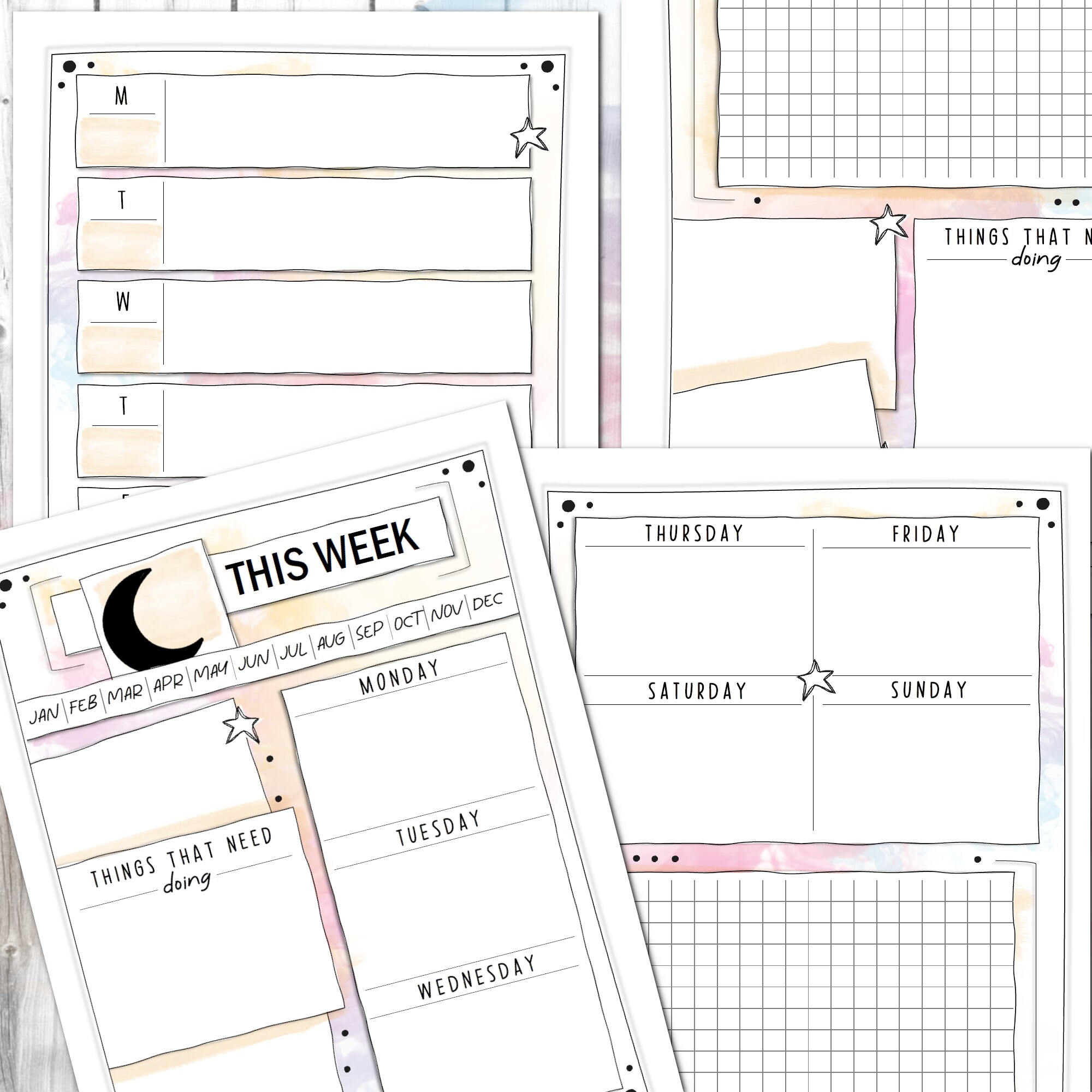 Rainbow Galaxy Printable Planner Kit | Monthly | Daily | Weekly | Goal ...
