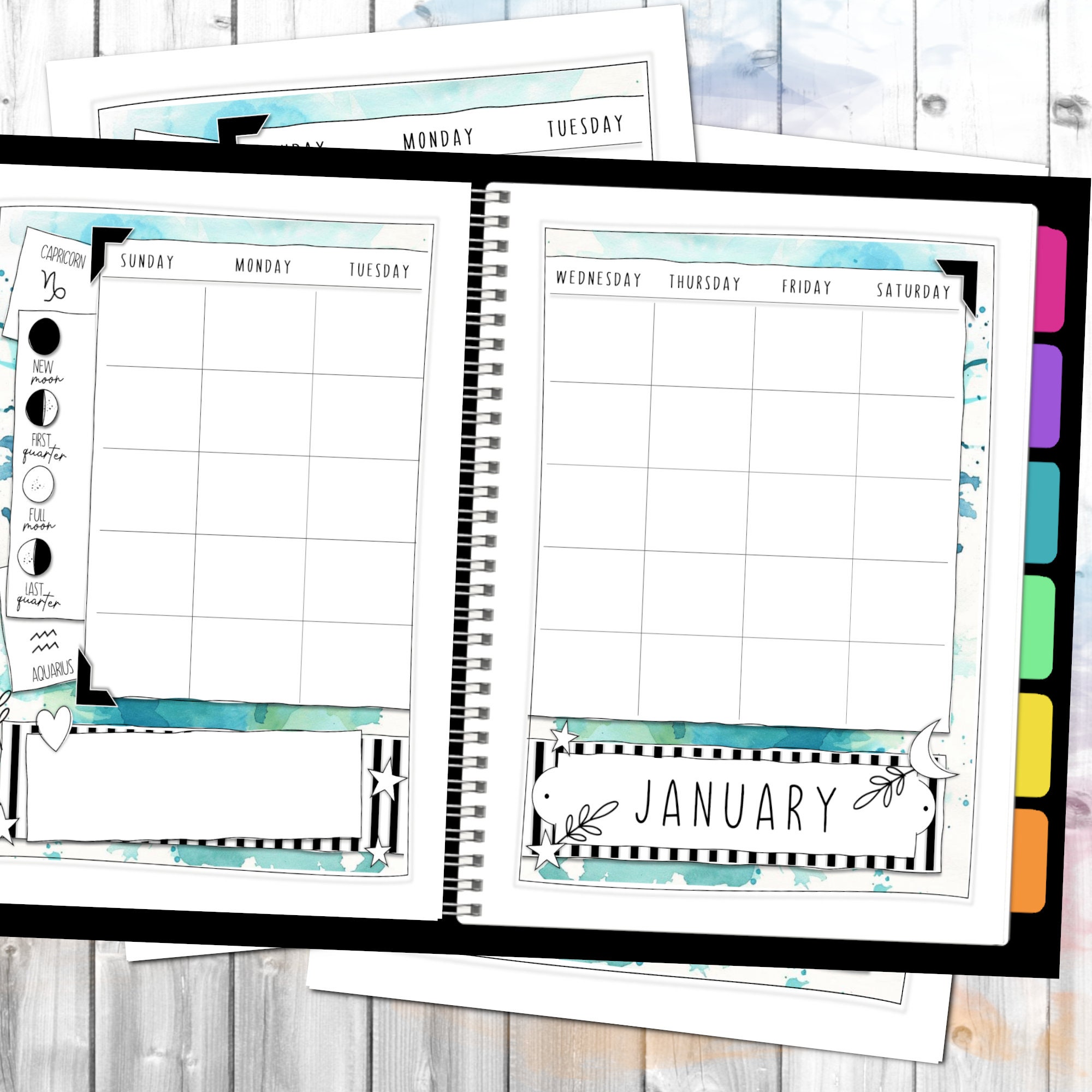 Undated 12 Month Printable Calendar | Witchy Schedule | Moon Phase ...