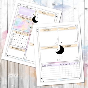 Watercolor Weekly Planner | Mood Chart | Activity Tracker | Tarot Log ...