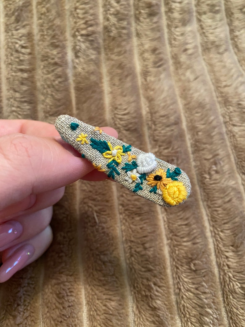 Gray Linen Hand Embroidered Hair Bow Barrette for Girls - Etsy Canada