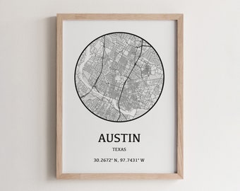 Austin Map Print, Austin Map Poster Wall Art, Tx City Map, Texas Print ...