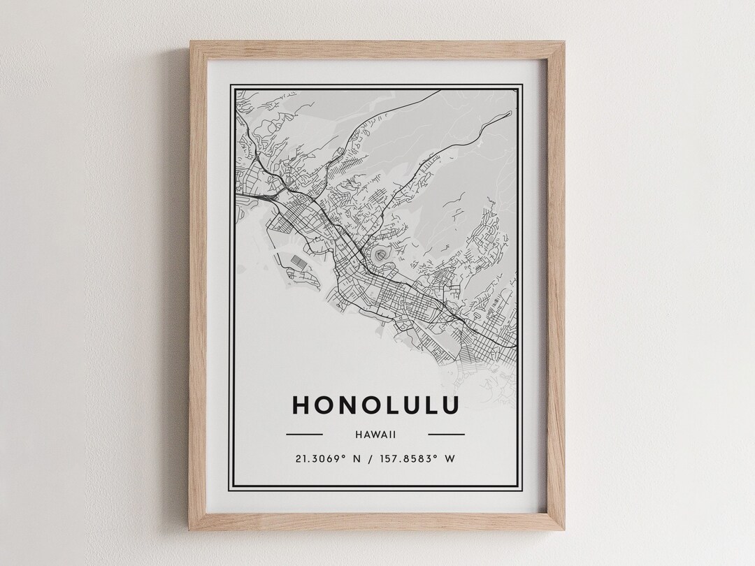 Honolulu Map Poster Print, Modern Honolulu Street Map Decor - Etsy