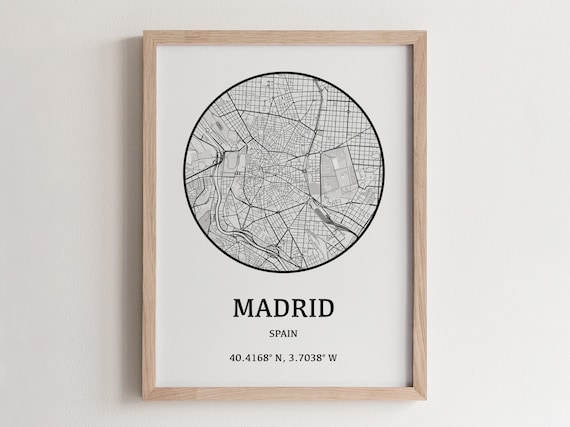 Madrid City Map Poster Spain Travel Art Print | Etsy