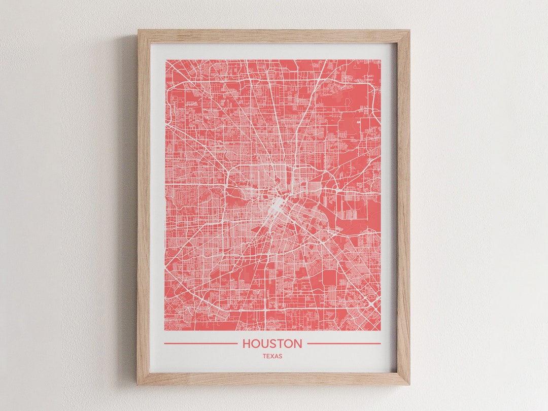 Houston Map Poster Print Wall Art, Modern Texas Gift for Home and ...