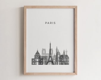 Paris Skyline France, Cityscape Art Print Poster Vintage Sepia 8978 - Etsy