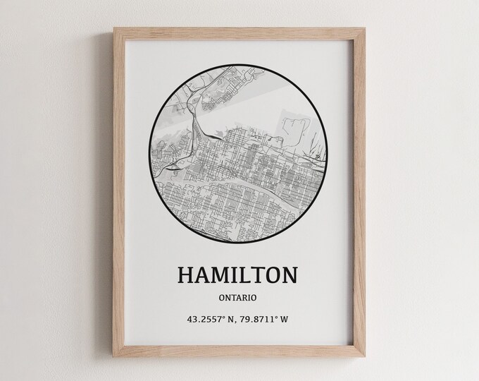 Hamilton Map Print Minimalistic Wall Art Poster City Maps Scandinavian ...