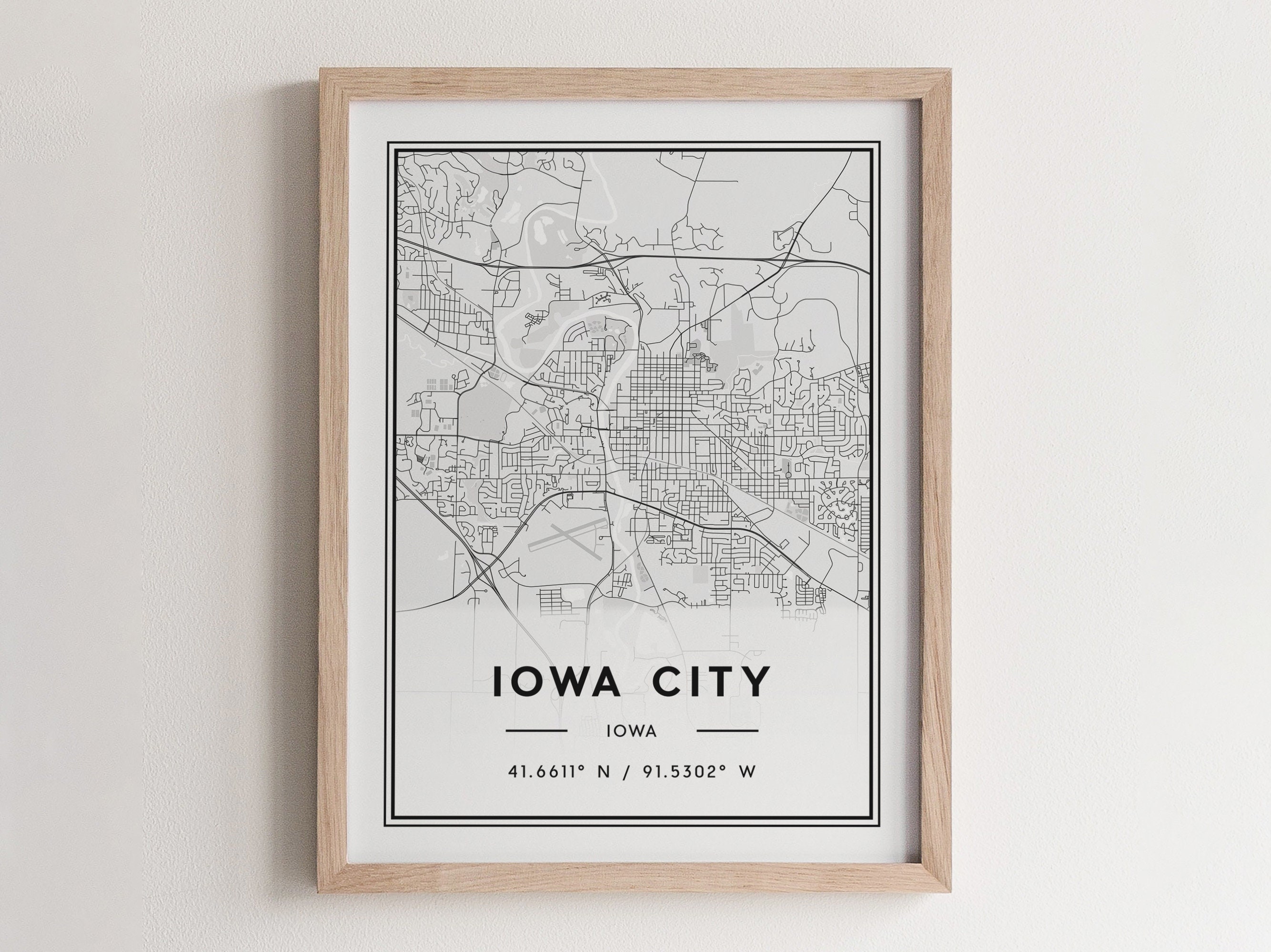 Iowa City Map Poster Print Modern Iowa City Street Map Decor | Etsy