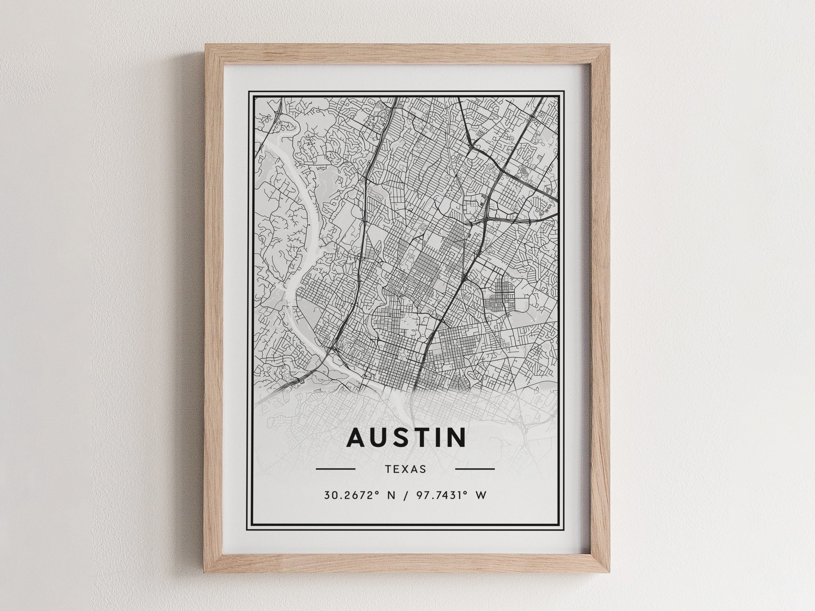Austin Map Poster Print Modern Austin Street Map Decor | Etsy