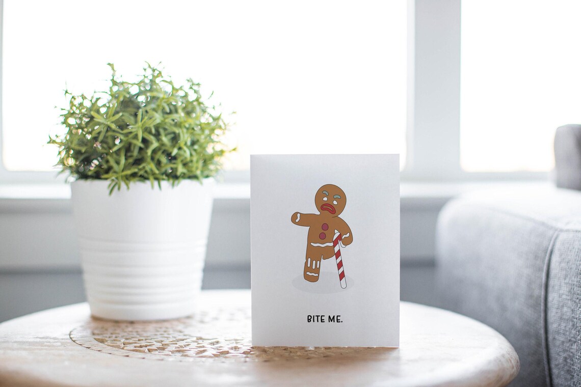 Bite Me Gingerbread Man Christmas Card - Etsy