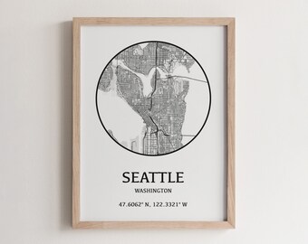 Seattle Colorful Map, City of Seattle Map, Seattle Minimalist Map ...