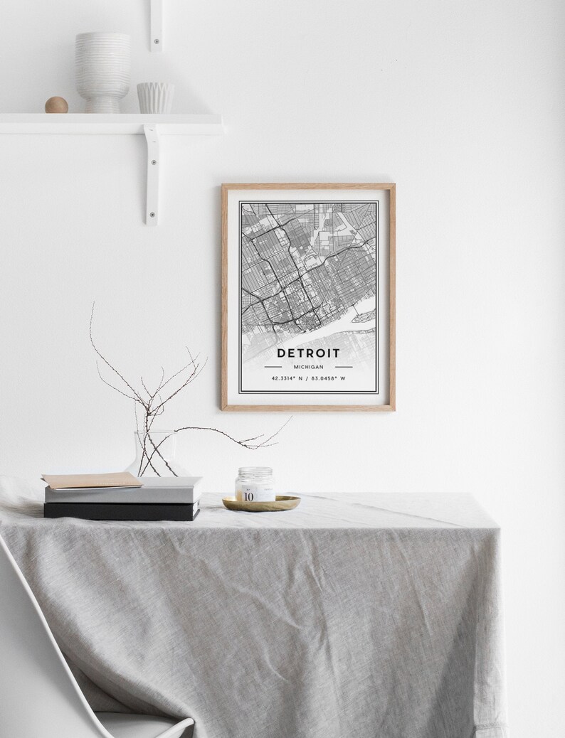 Detroit Map Poster Print Modern Detroit Street Map Decor | Etsy