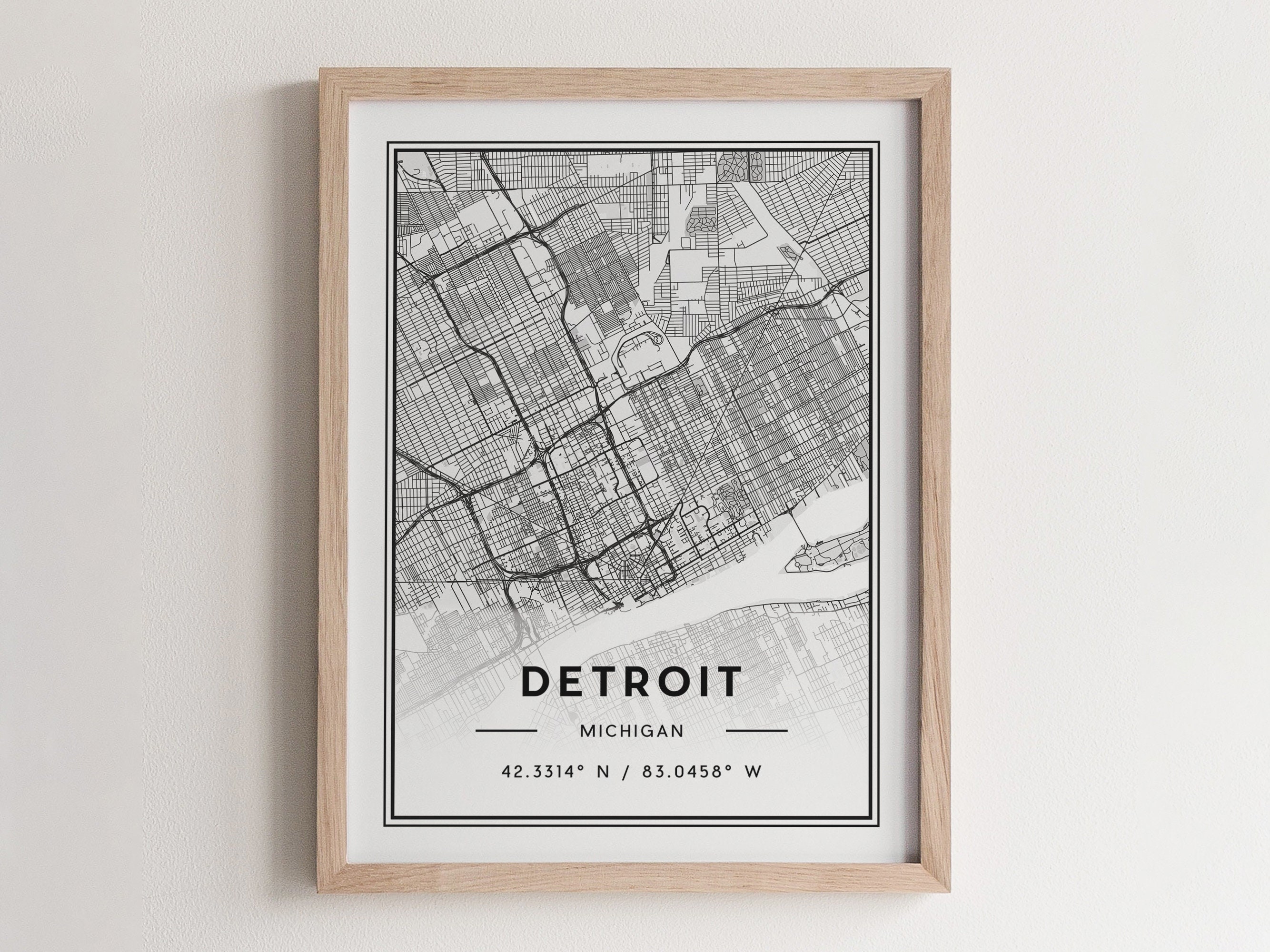 Detroit Map Poster Print Modern Detroit Street Map Decor | Etsy