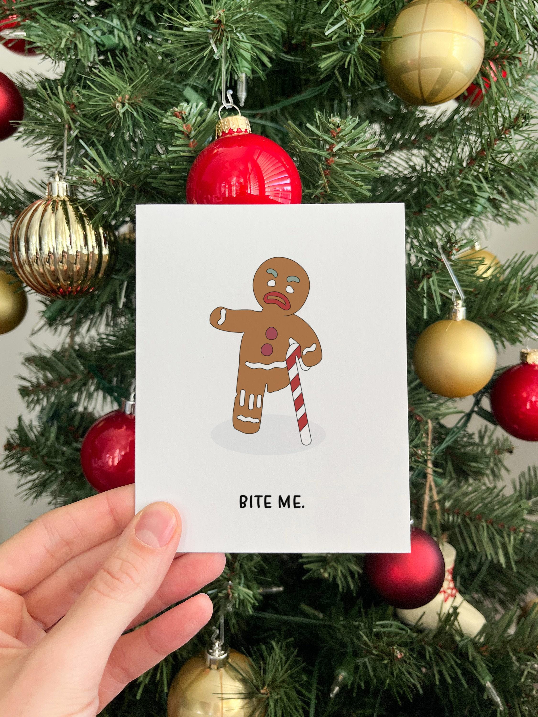 Bite Me Gingerbread Man Christmas Card - Etsy
