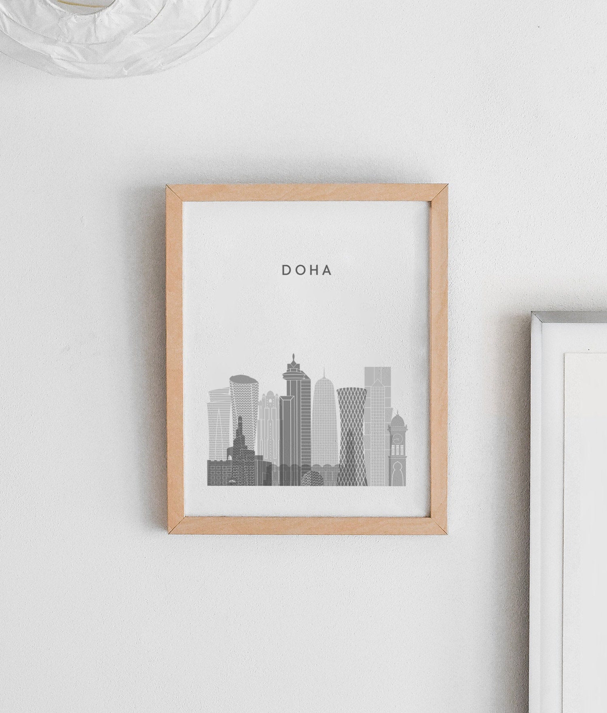 Doha City Skyline Poster Qatar Landmark Art Print - Etsy