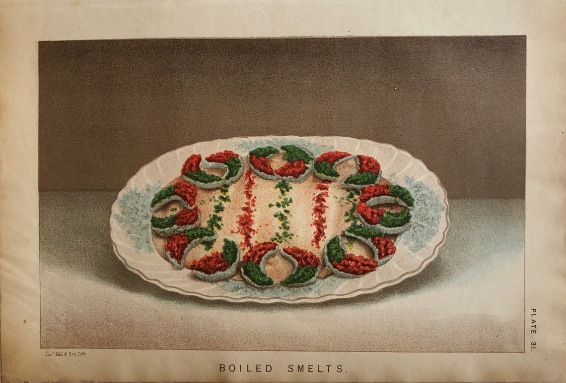 Four Plates of Food From a Victorian Cookbook. Engaved by Thomas Kell ...