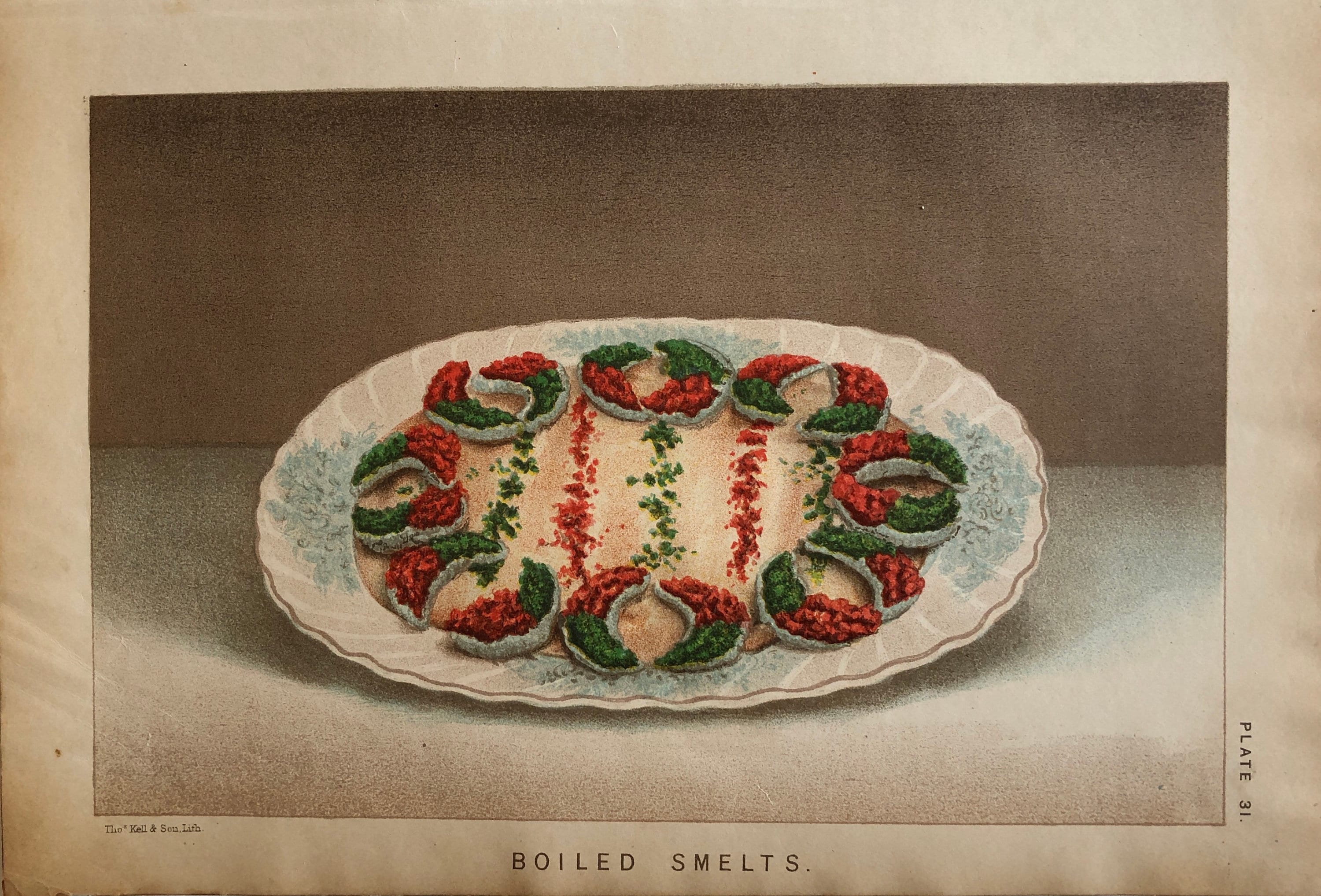Four Plates of Food From a Victorian Cookbook. Engaved by Thomas Kell ...