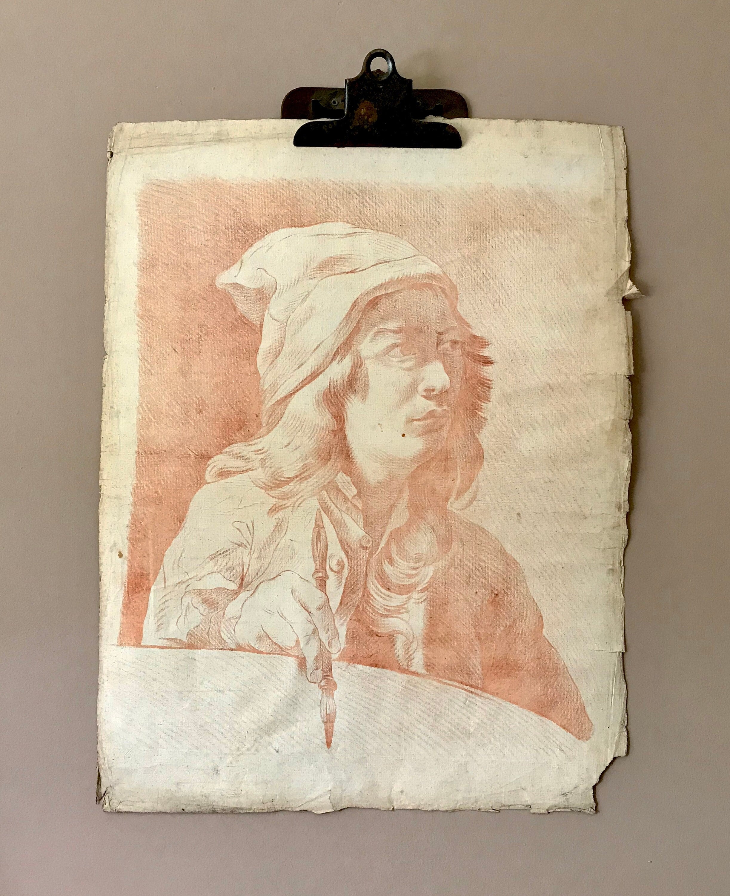 An Original 18th Century Sanguine Portrait. A Study of an Artist or ...