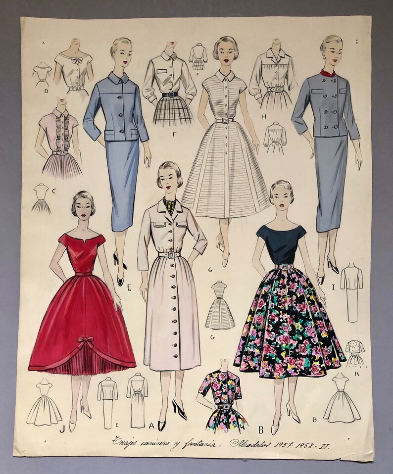 A Large Hand Drawn and Hand Painted Fashion Illustration. - Etsy