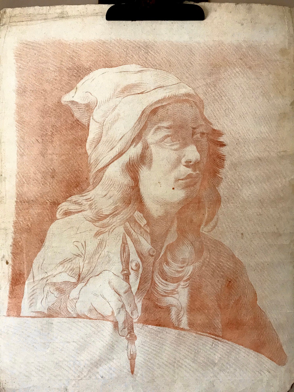 An Original 18th Century Sanguine Portrait. A Study of an Artist or ...