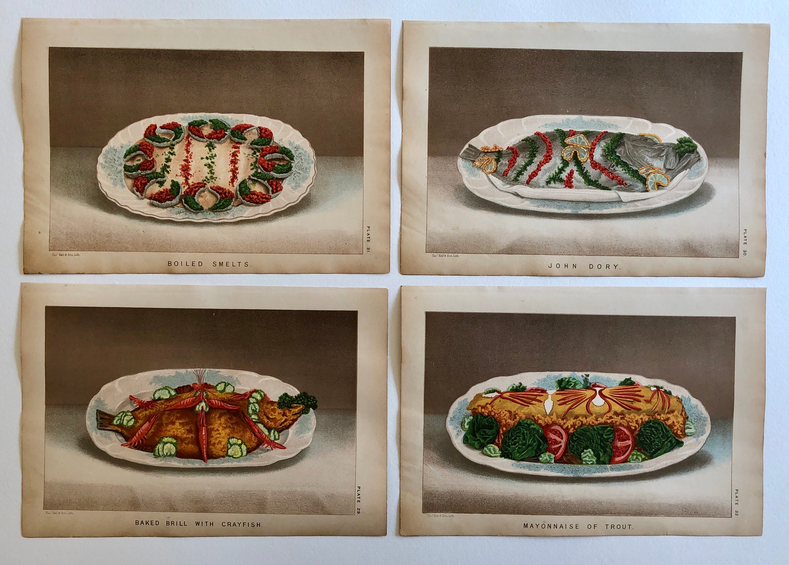 Four Plates of Food From a Victorian Cookbook. Engaved by Thomas Kell ...