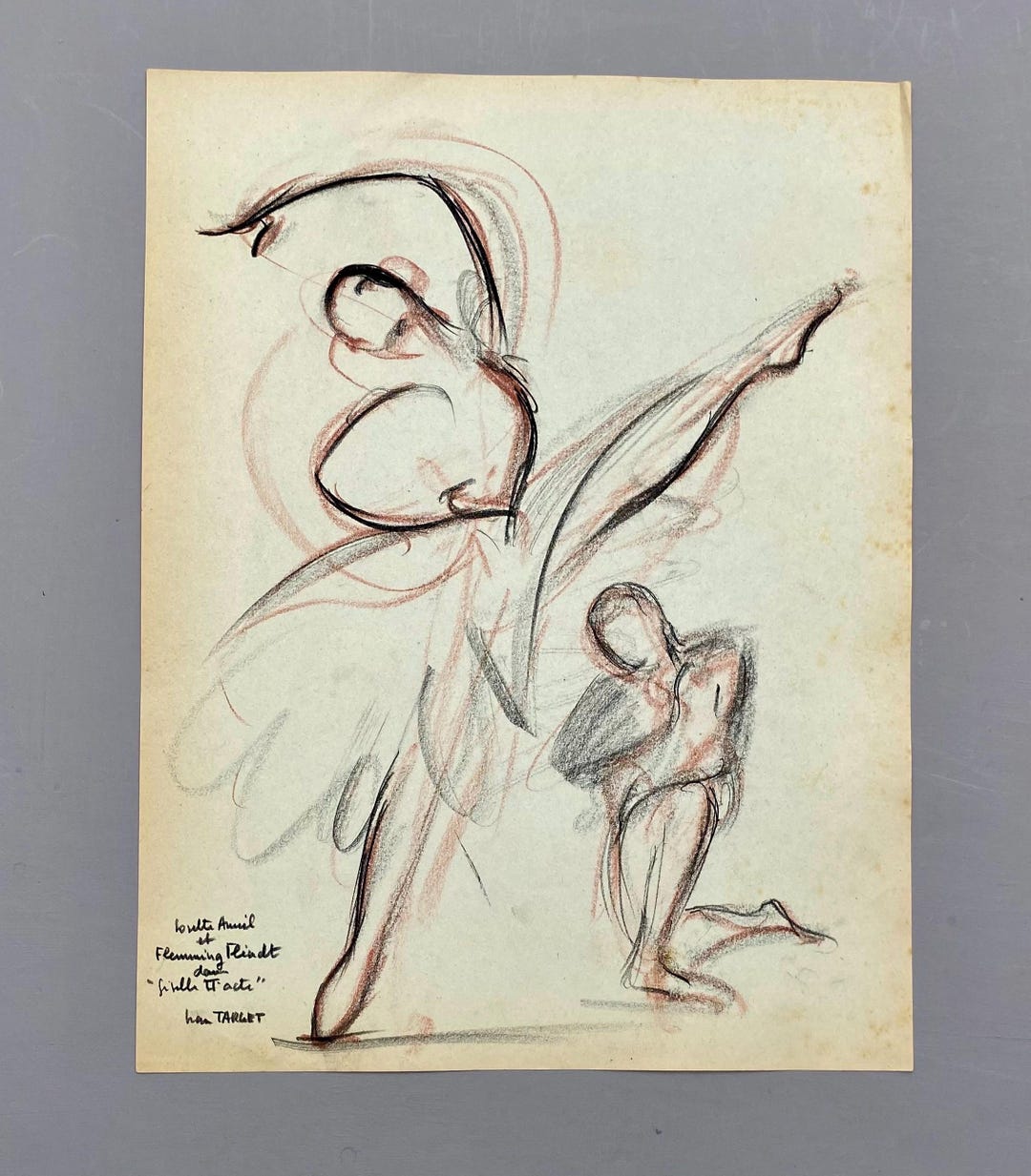 Original Drawing of Ballet Dancers Josette Amiel and Flemming Flindt ...