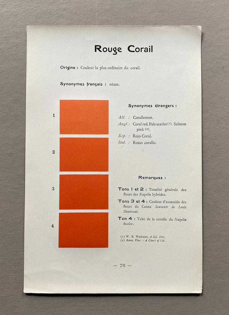 Coral Pink. Colour Charts. Four Plates From Le Repetoire Des Planches ...