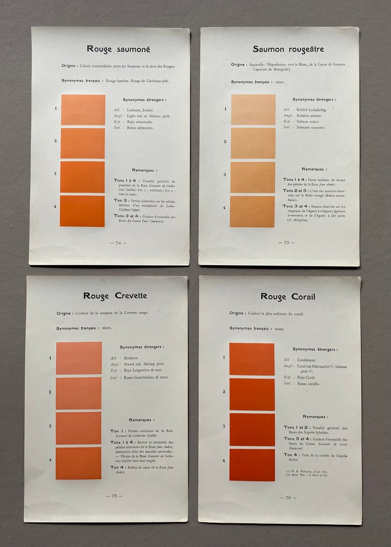 Coral Pink. Colour Charts. Four Plates From Le Repetoire Des Planches ...