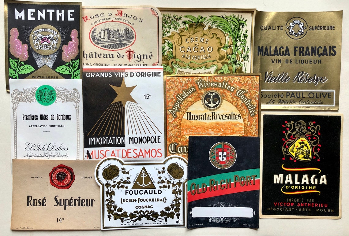 Ten Genuine Wine and Liqueur Labels Dating From 1950’s. French Origin ...