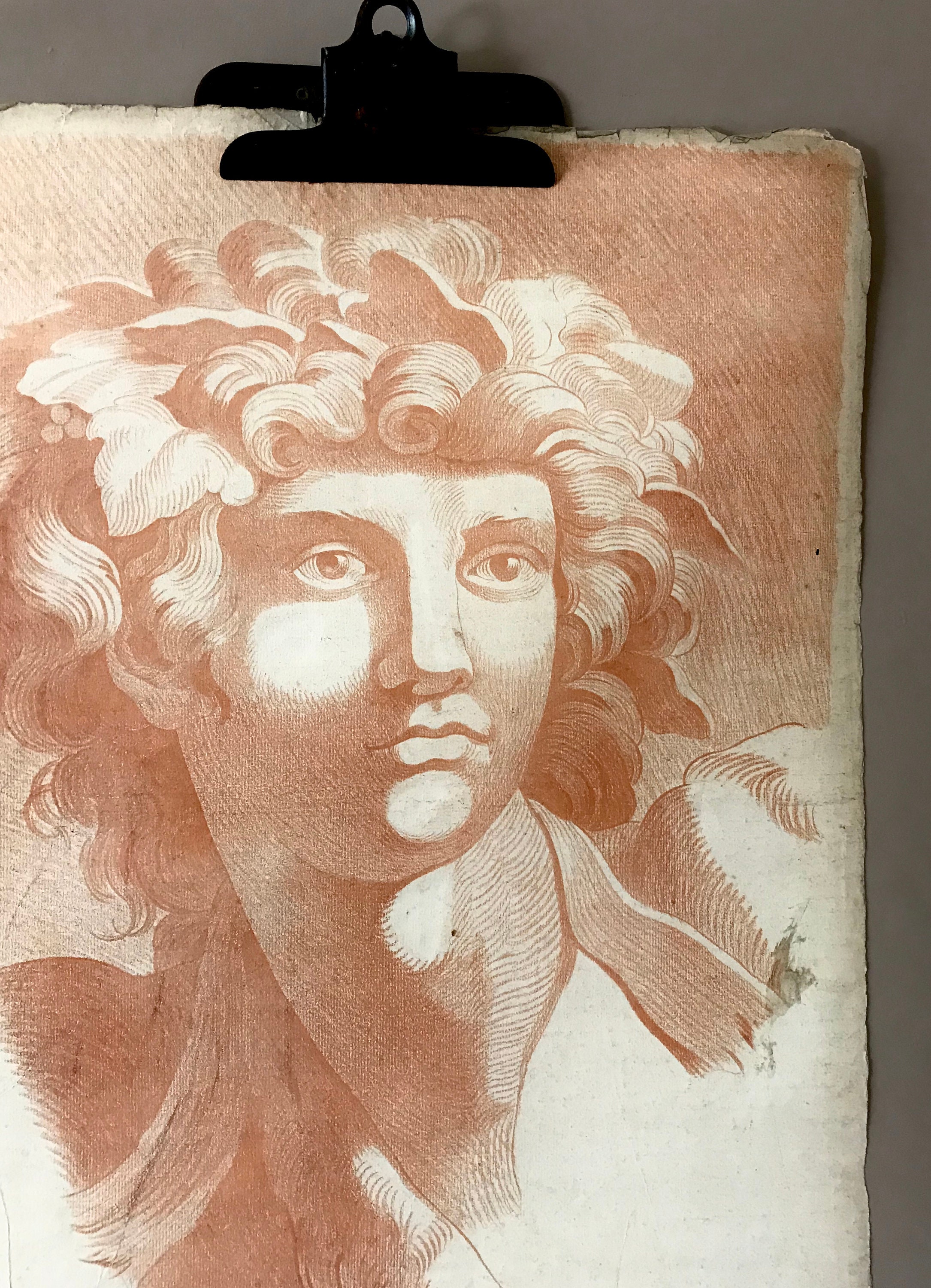 An Original 18th Century Sanguine Portrait. A Study of the Head of a ...
