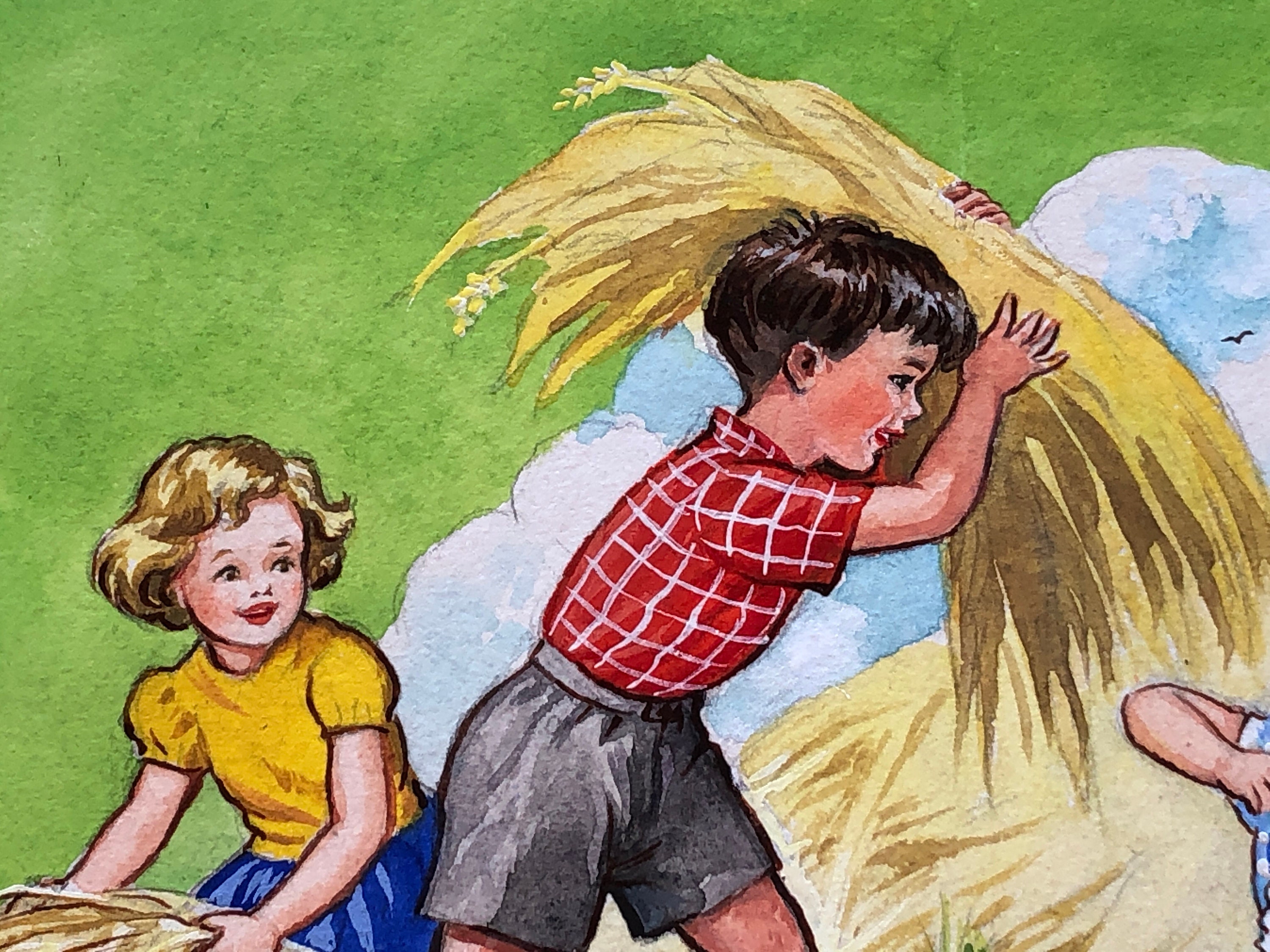 An Original Illustration From the 1950’s. Children Playing in a ...