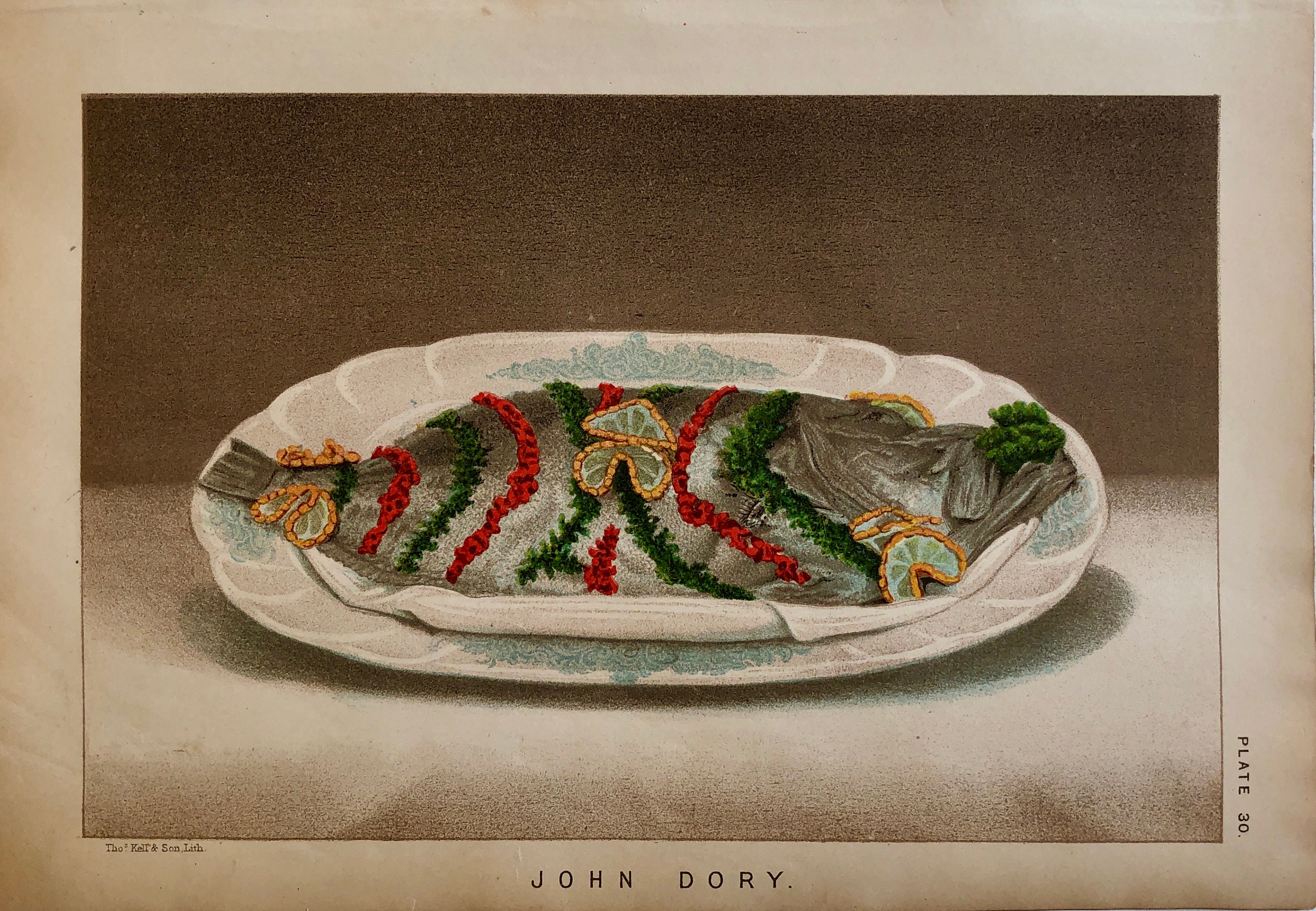 Four Plates of Food From a Victorian Cookbook. Engaved by Thomas Kell ...