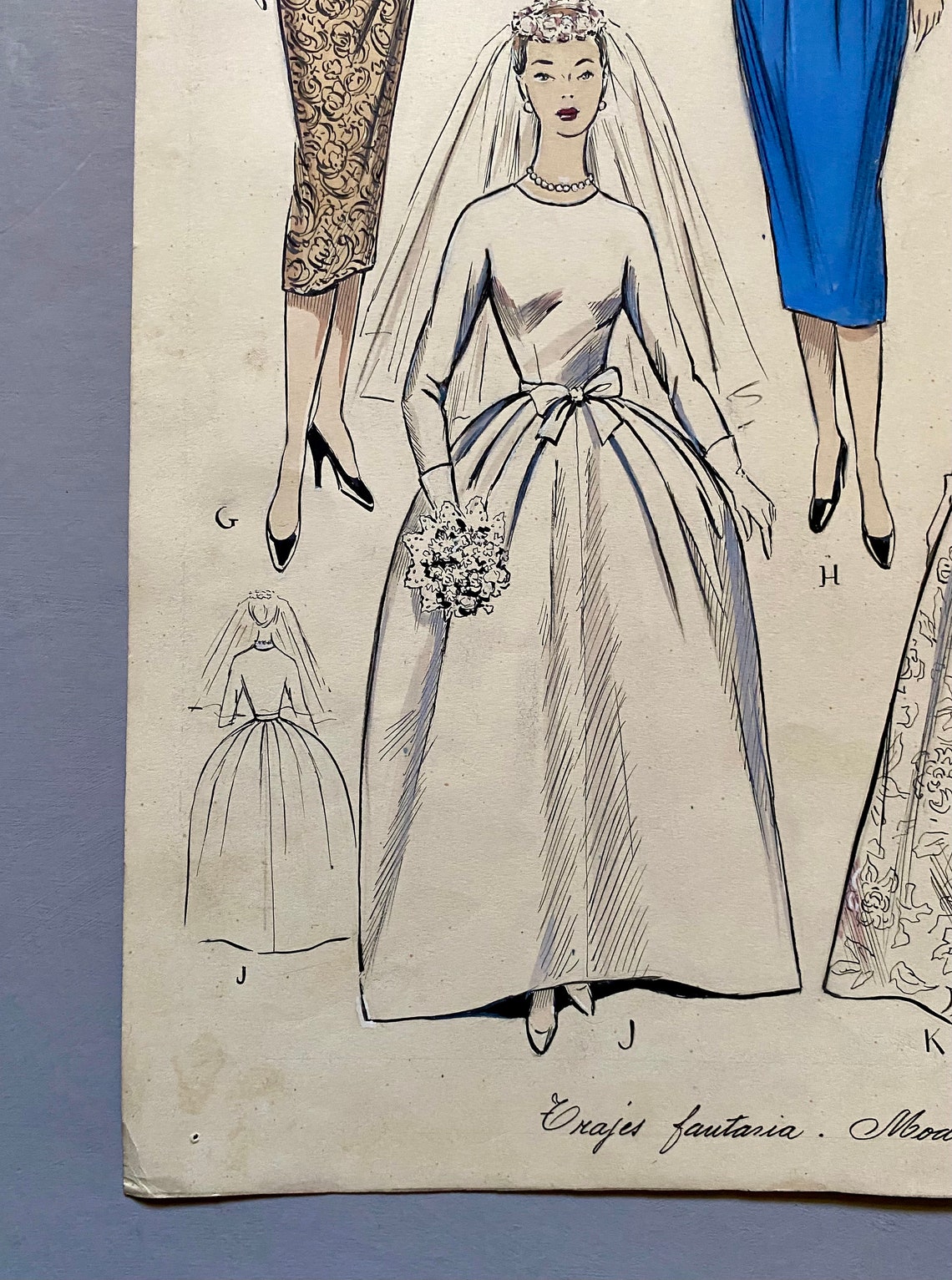 A Large Hand Drawn and Hand Painted Fashion Illustration. Spanish ...
