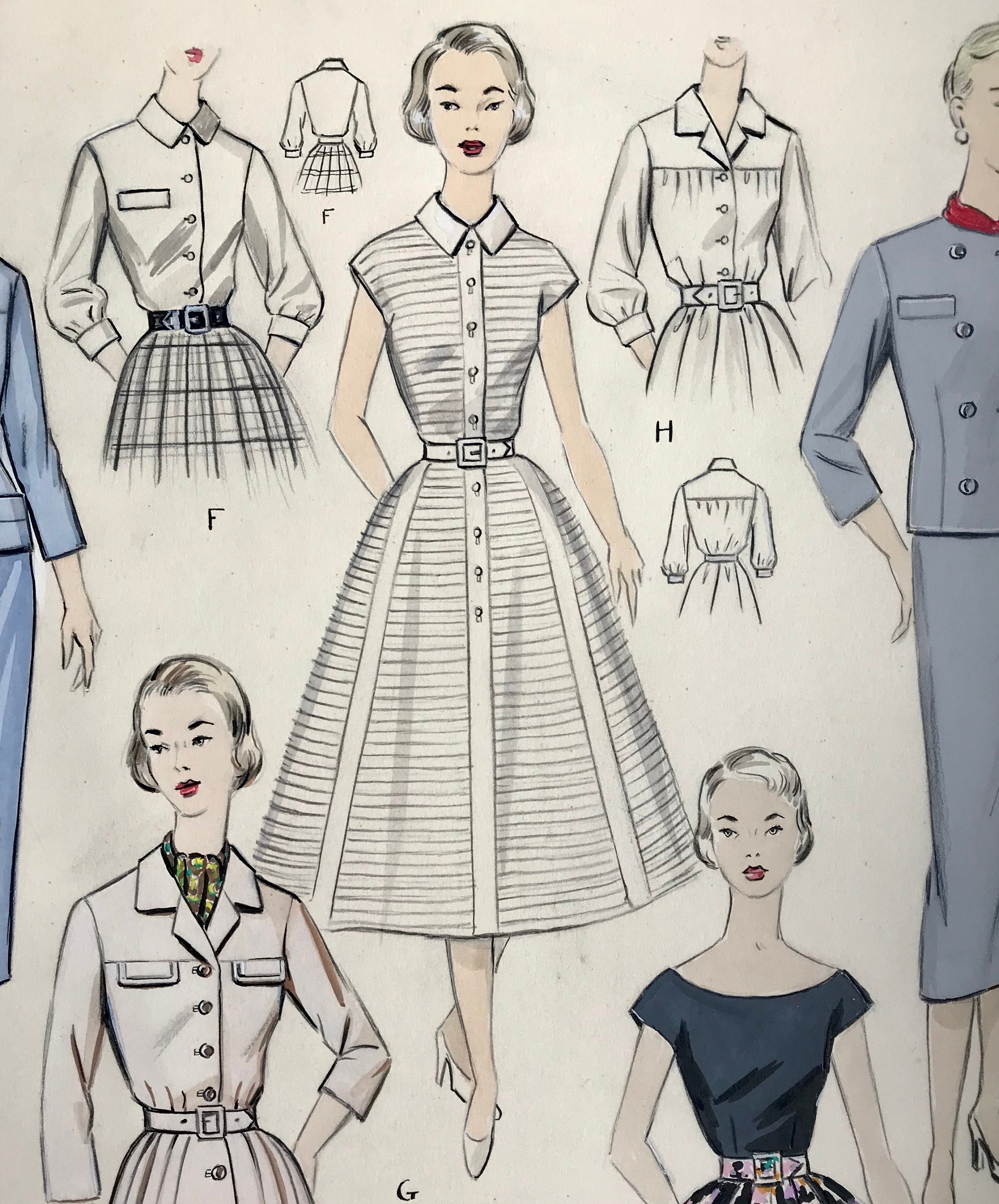 A Large Hand Drawn and Hand Painted Fashion Illustration. - Etsy