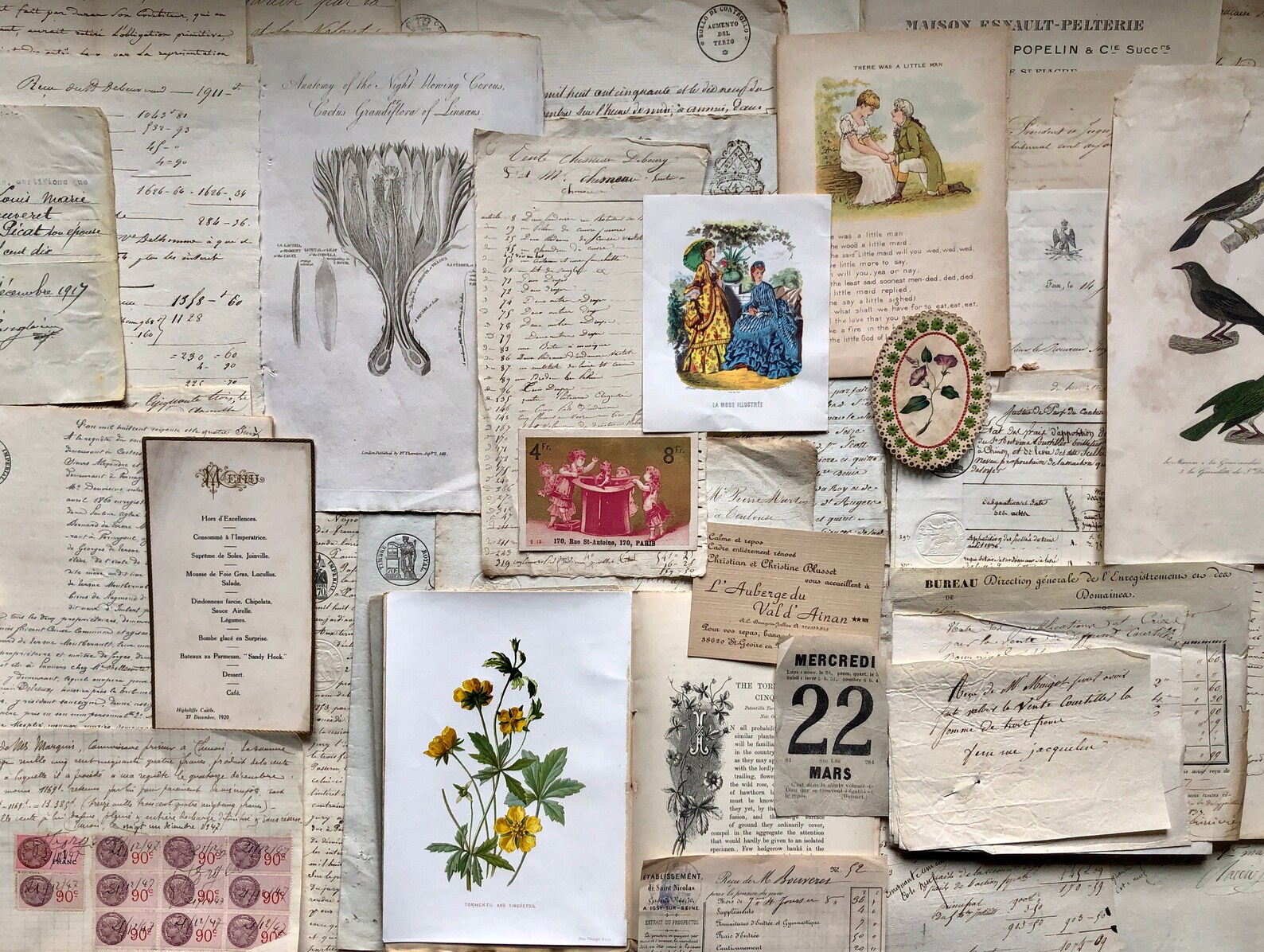 A Generous Quantity of Antique French Papers, Cards and Engravings ...
