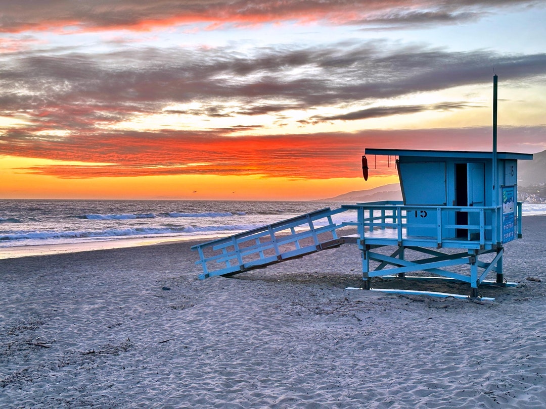 Zuma Beach Sunset Print / California Lifeguard Tower Art / Malibu Beach ...