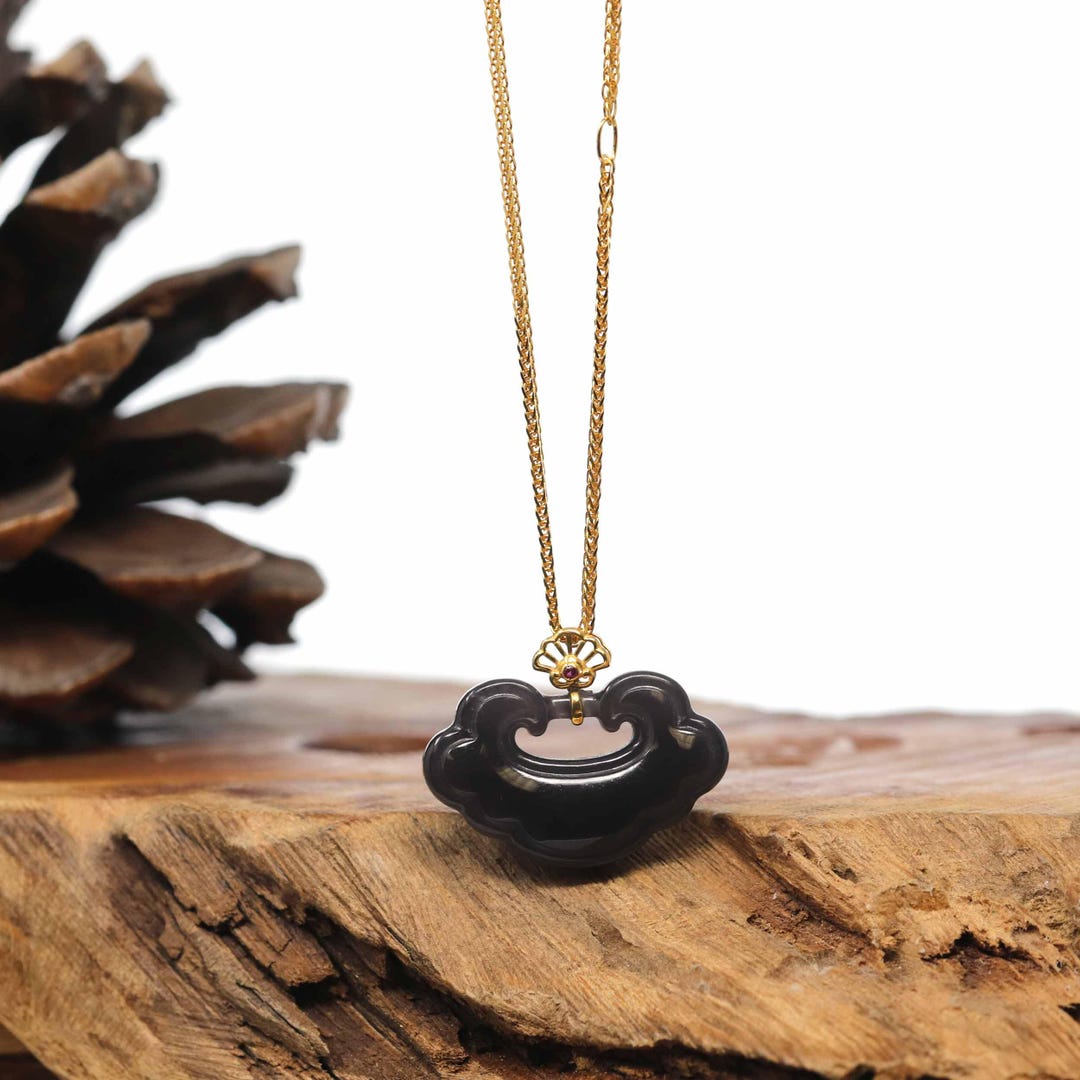 Genuine Smoky Purple Nephrite Jade Ruyi Pendant Necklace With 18k Gold ...