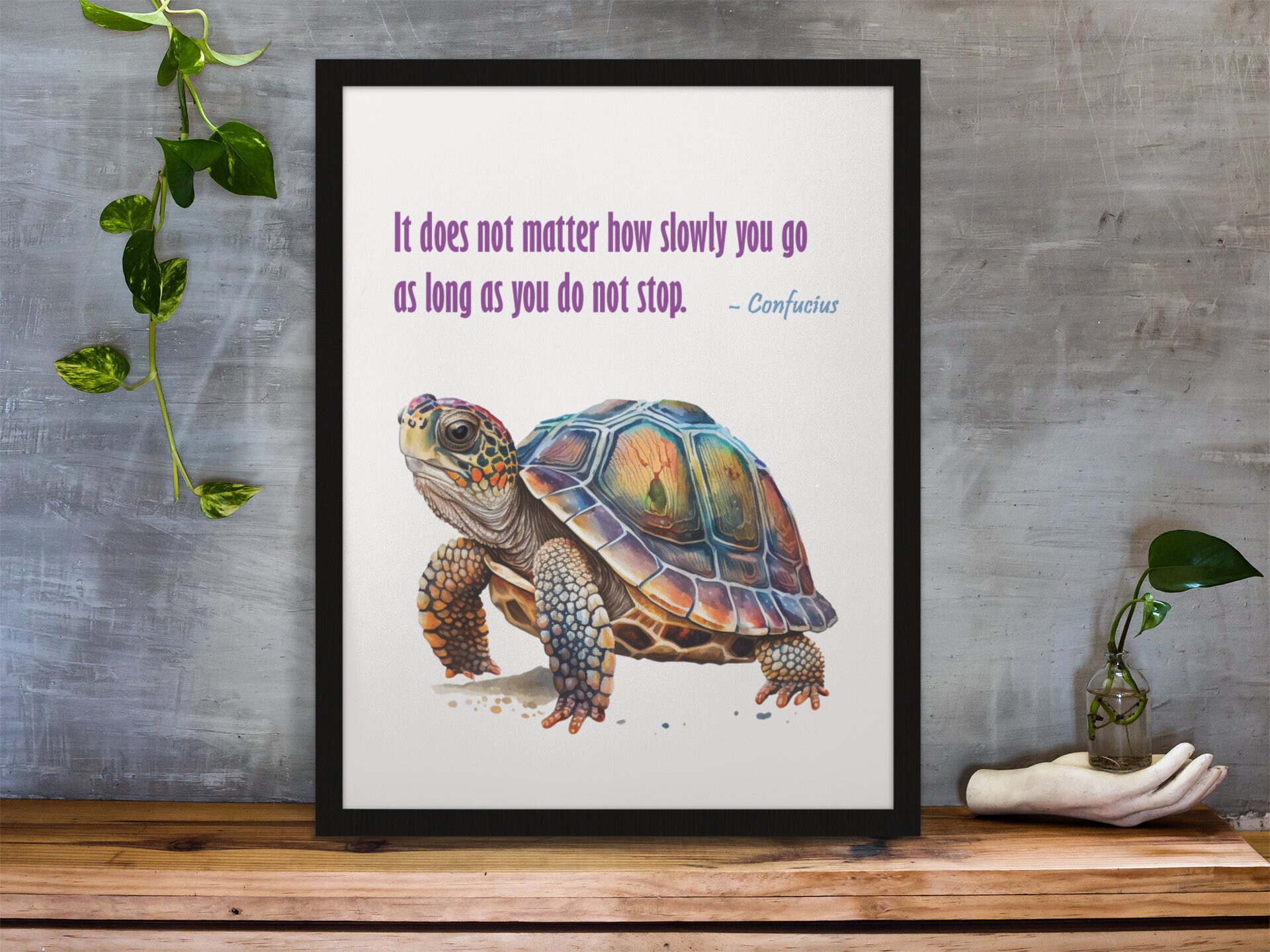 Watercolor, Rainbow Turtle Print With Inspirational Confucius Quote - Etsy