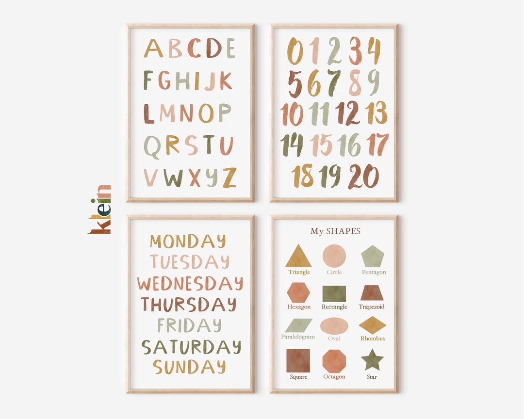 Educational Nursery Prints Set | Alphabet Numbers Shapes Days | Kids ...