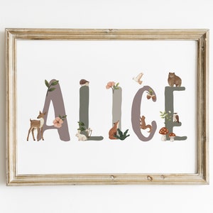 Personalized Woodland Animal Name Print, Custom Baby Girl Decor ...