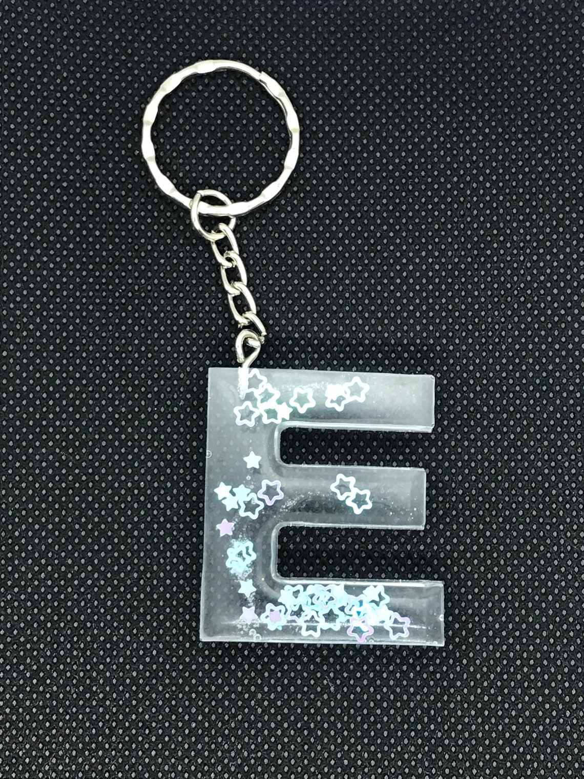 Handmade resin letter E keychain by Rainbow Rags | Etsy