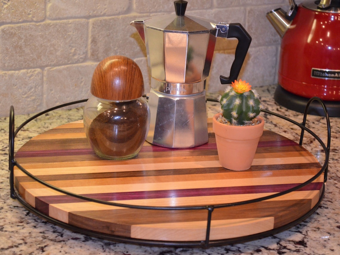 Lazy Susan Turntable With Metal Rails 16 Multi-wood - Etsy