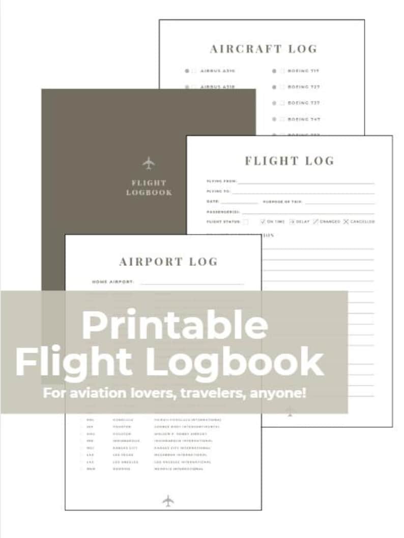 Printable Airplane Flight Pilot Logbook - Aviation Lovers, Travel - Etsy