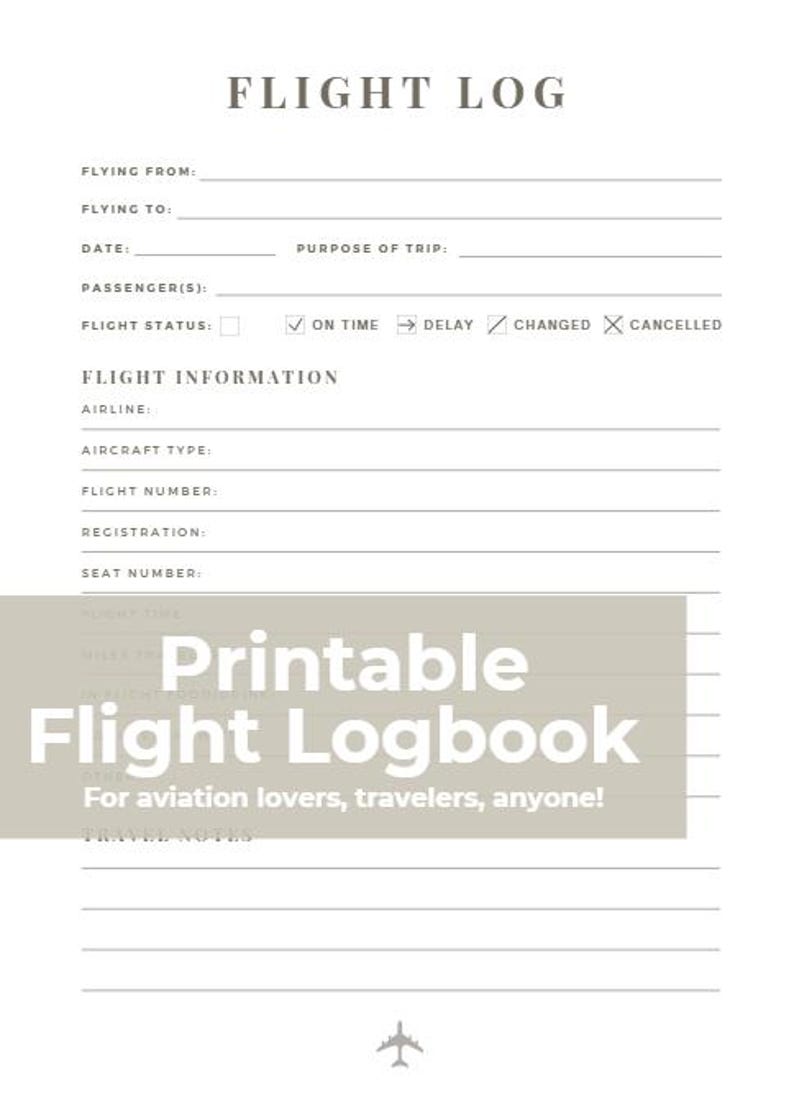 Printable Airplane Flight Pilot Logbook - Aviation Lovers, Travel - Etsy