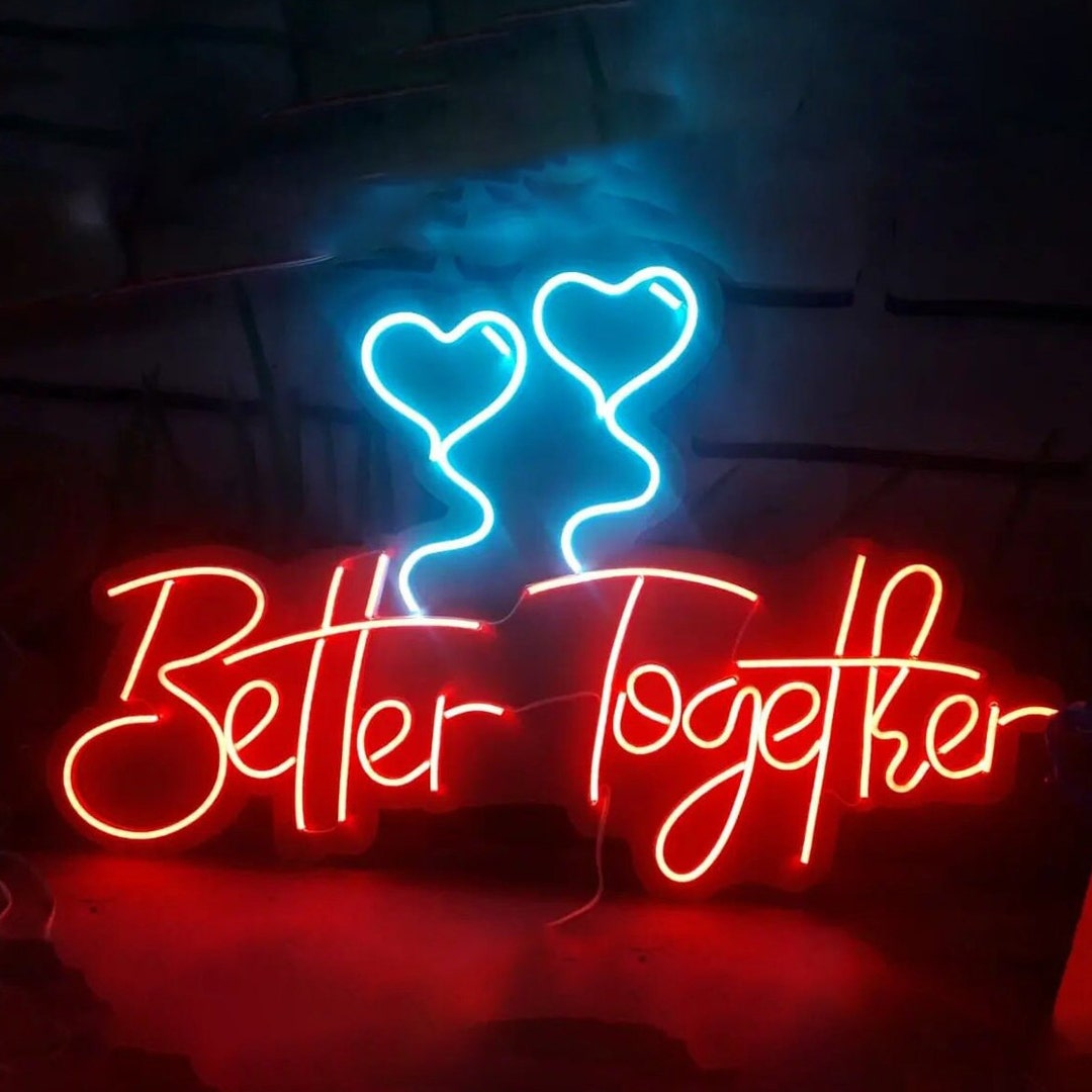 Better Together Neon Wedding Sign With Heart Balloon, Personlized ...