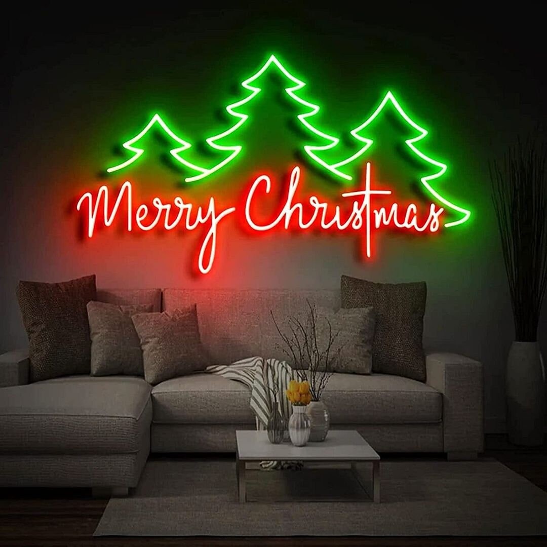 Merry Christmas Neon Sign, Christmas Tree Neon Sign, Custom Xmas Text ...