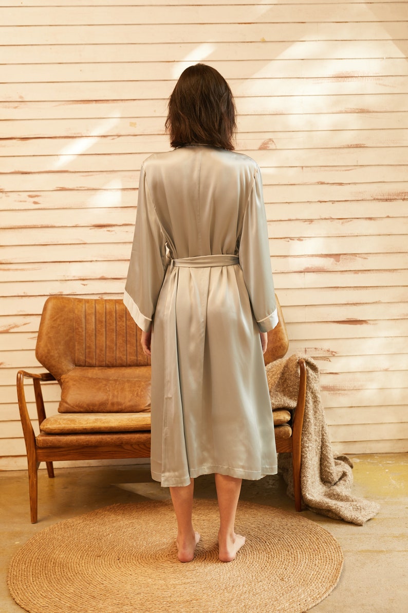 22 Momme Real Silk Robe /bath Robes Luxury Contrast Full - Etsy