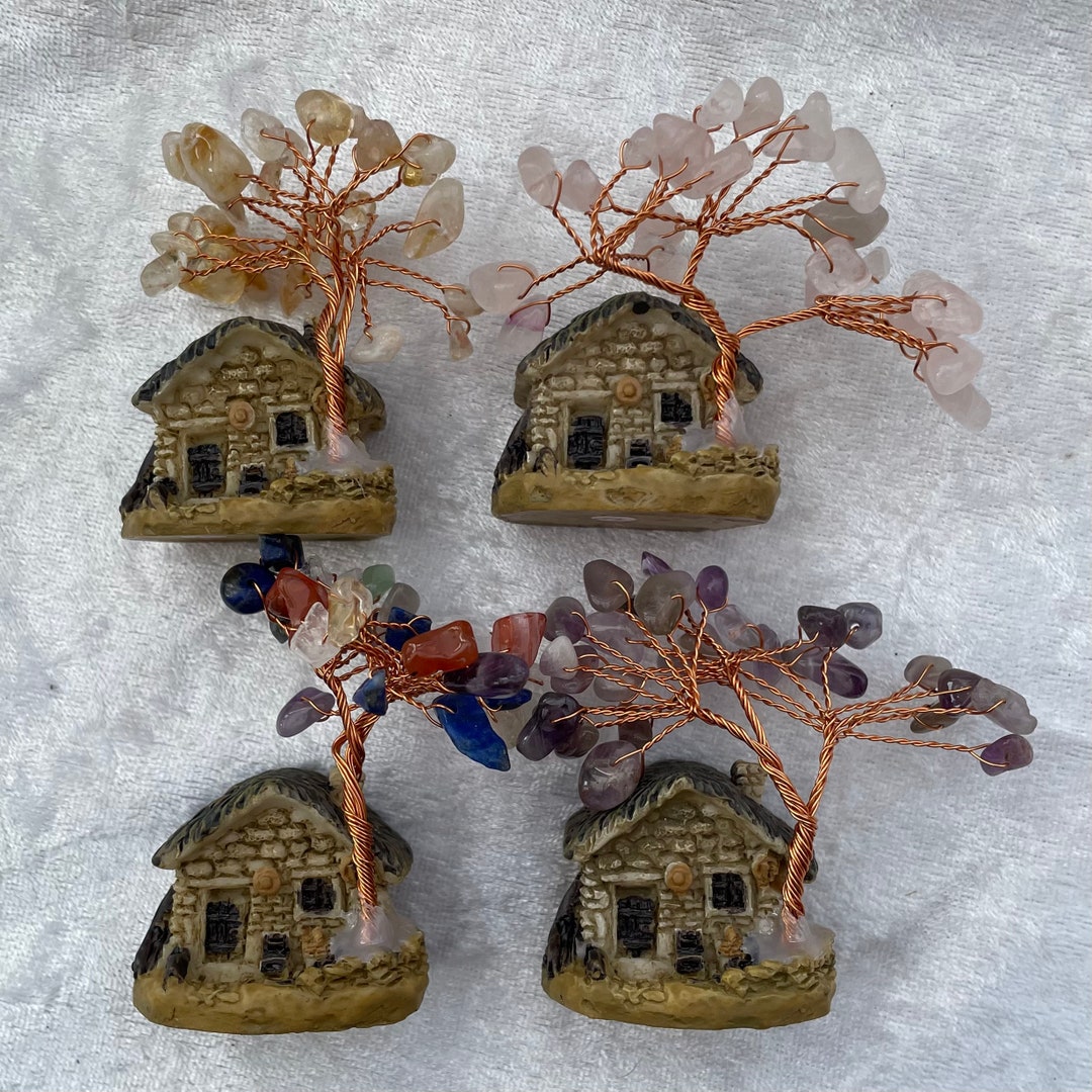 Mini Crystal Gem Trees With Resin Houses - Etsy